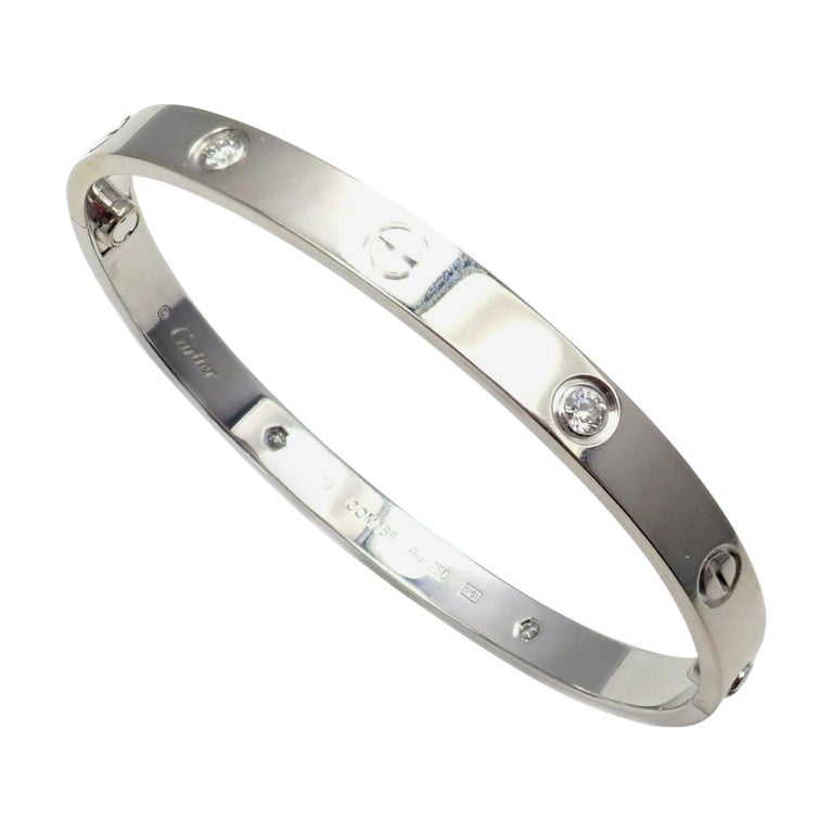 Cartier Four-Diamond White Gold New Screw System Love Bangle Bracelet ...