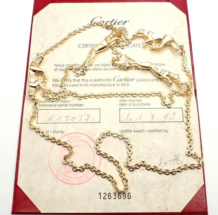 Cartier Four Panther Panthere Link Yellow Gold Chain Necklace at ...