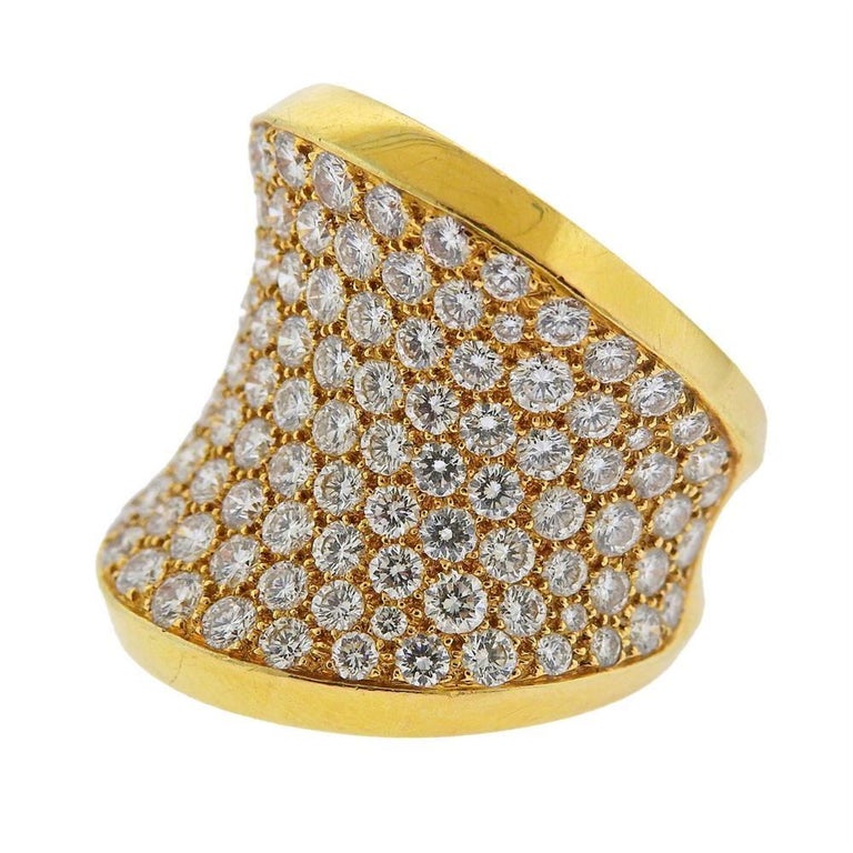Cartier France Concave Diamond Gold Ring For Sale at 1stDibs