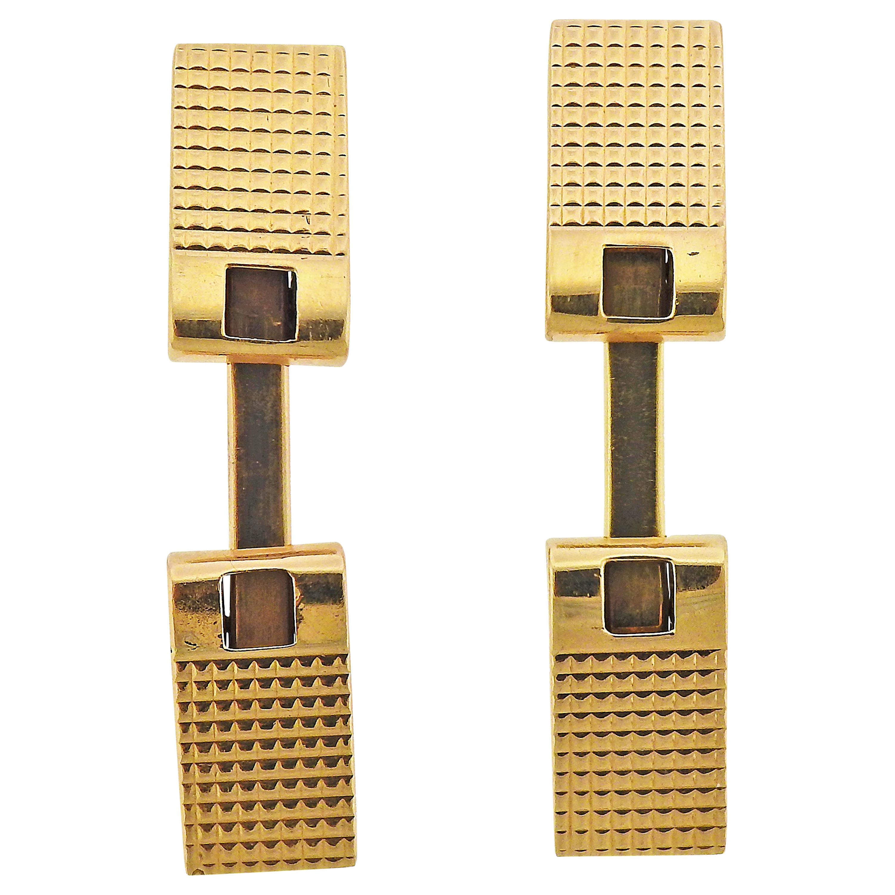Cartier Midcentury Blue Enamel Gold Bar Cufflinks For Sale at 1stDibs