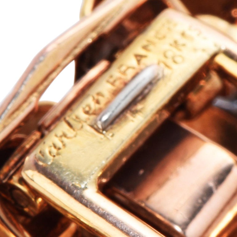 Cartier French Vintage Diamond 18K Gold Floral Retro Double Clip Brooch ...