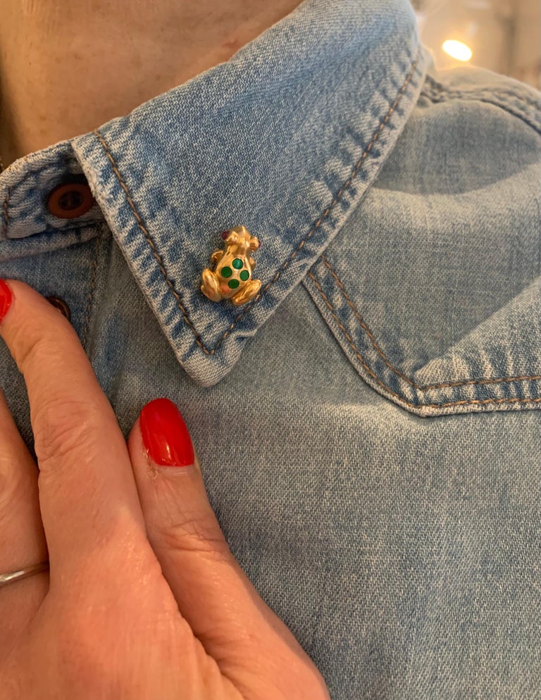 Cartier Frog Lapel Pin Ruby Enamel 18 Carat Yellow Gold at 1stDibs