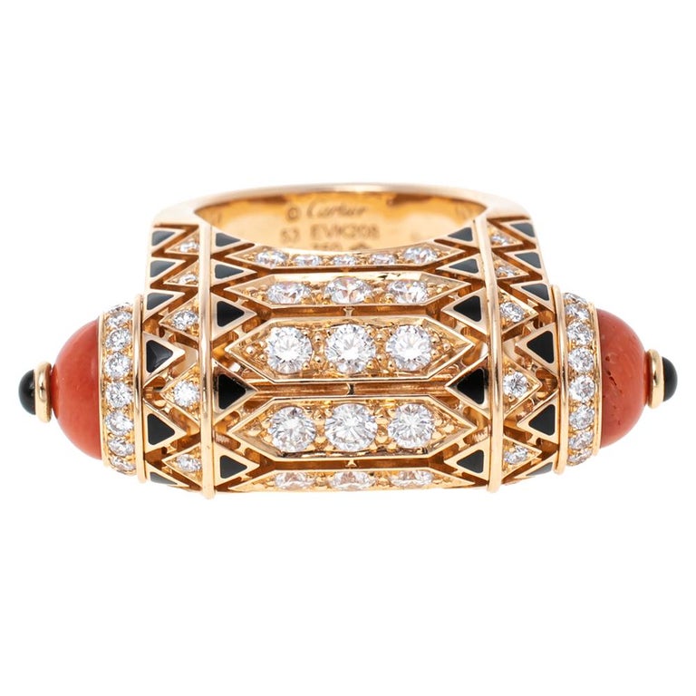 Cartier Geometry and Contrast Gemstones Black Lacquer 18k Cocktail Ring ...