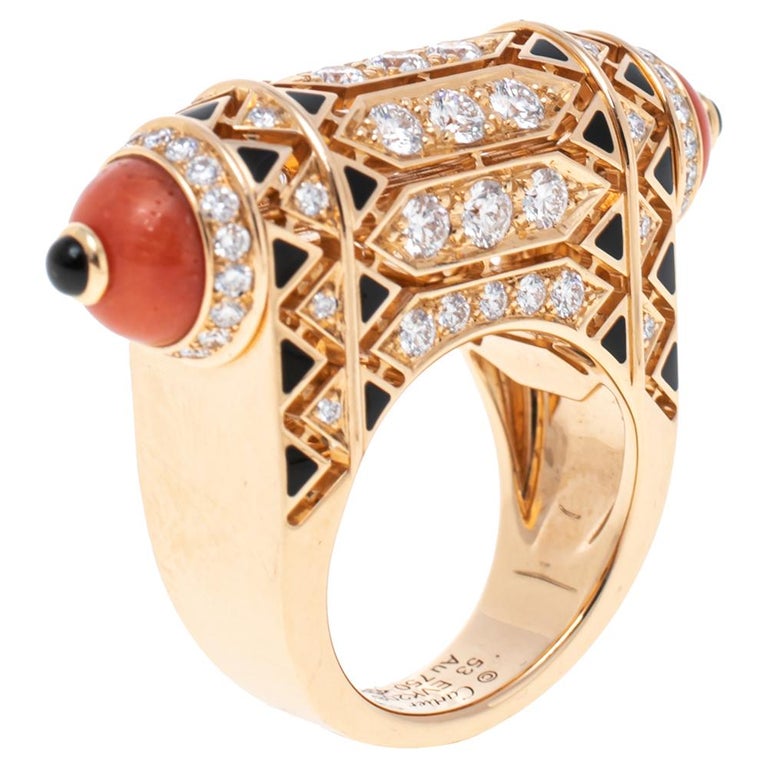 Cartier Geometry and Contrast Gemstones Black Lacquer 18k Cocktail Ring ...