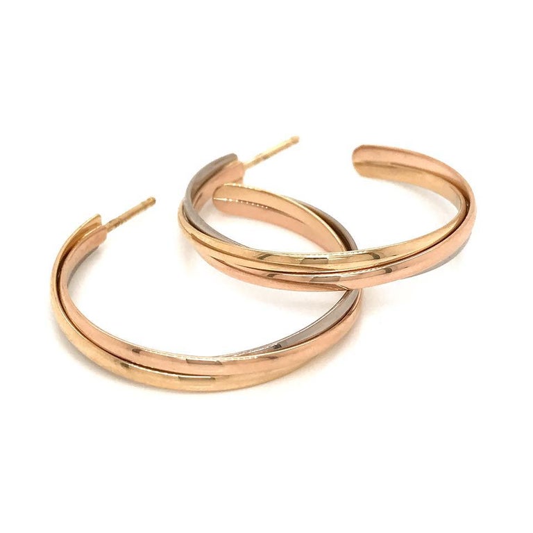 Cartier Gold Hoop Tri-Color Pierced Push Backs Earrings at 1stDibs