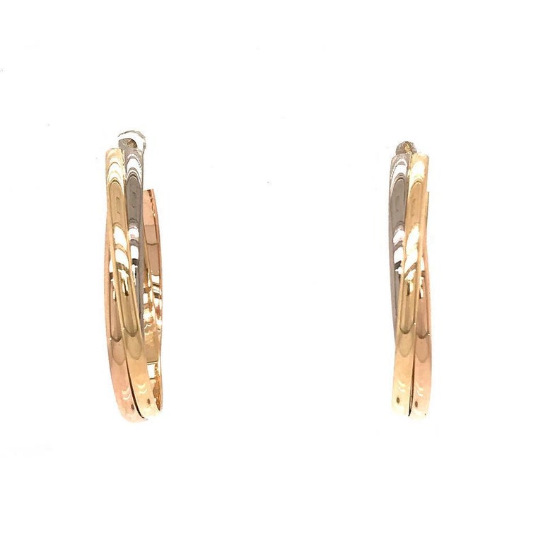 Cartier Gold Hoop Tri-Color Pierced Push Backs Earrings at 1stDibs