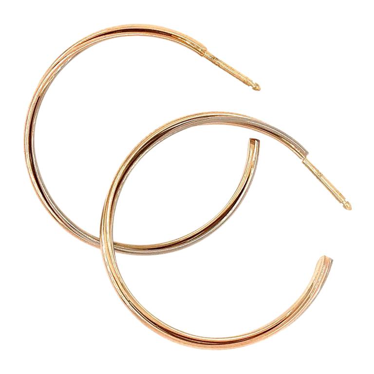 Cartier Gold Hoop Tri-Color Pierced Push Backs Earrings at 1stDibs