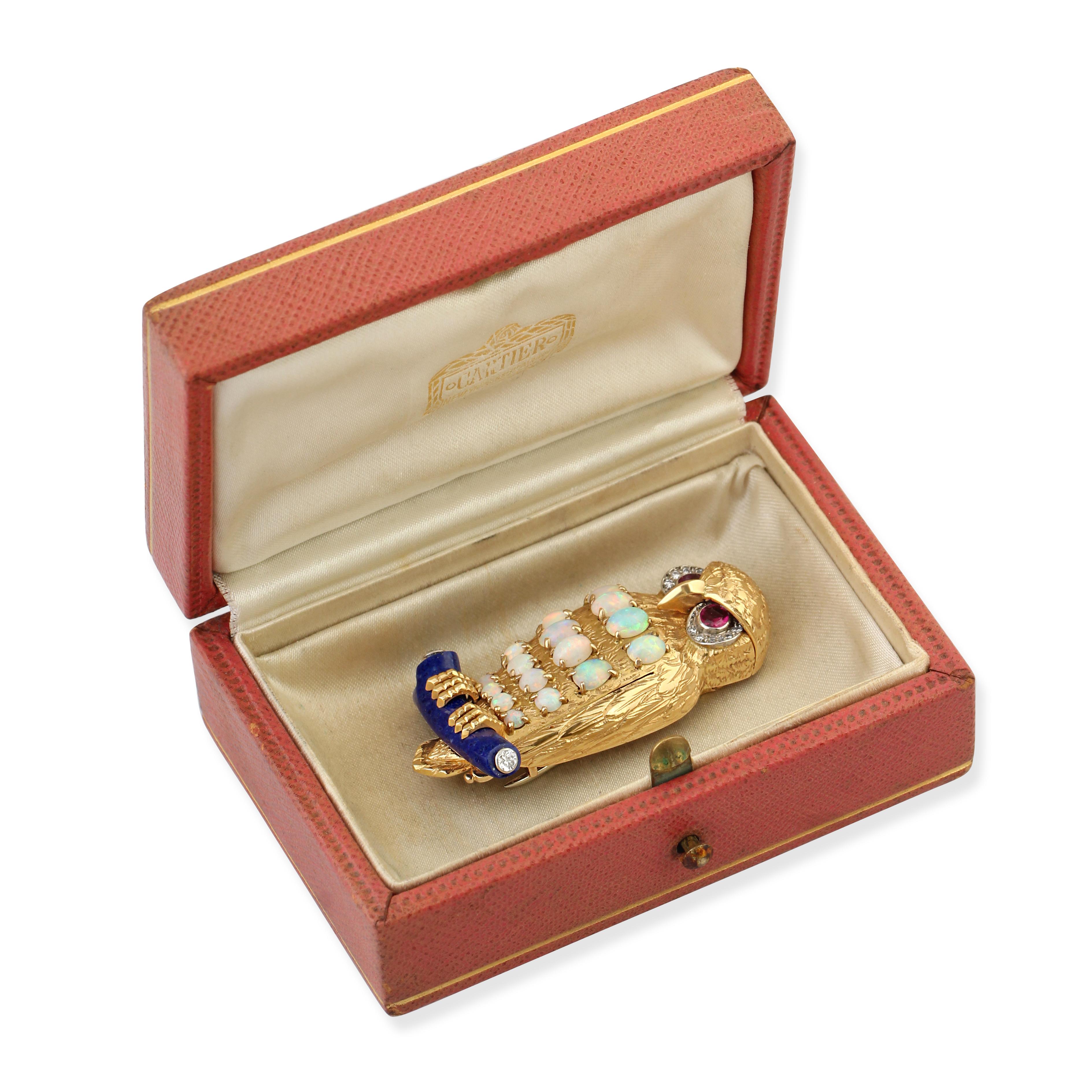 Cartier, Gold, Opal and Lapis Lazuli Owl Brooch For Sale at 1stDibs