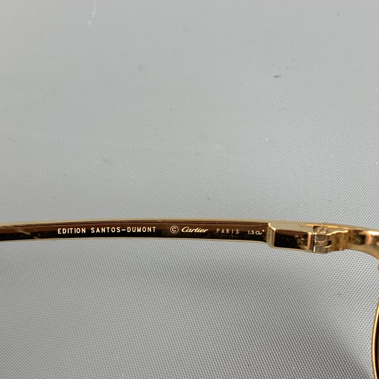 Cartier Gold Tone Bushed Metal Edition Santos Dumont Sunglasses For Sale At 1stdibs