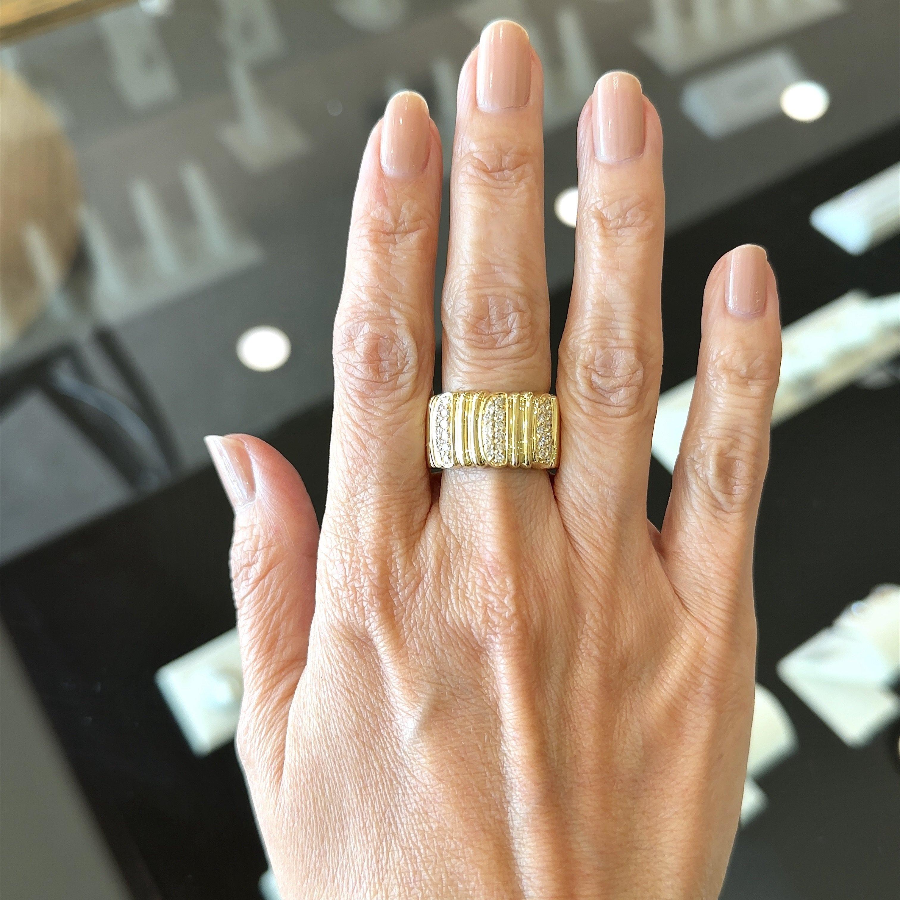 Cartier "Golden Helmet" Textured 18KT Yellow Gold Diamond Band For Sale at 1stDibs