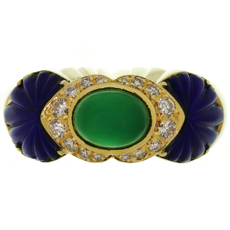 Cartier Green Rhodochrosite Blue Lapis Lazuli Diamond Yellow Gold Ring ...