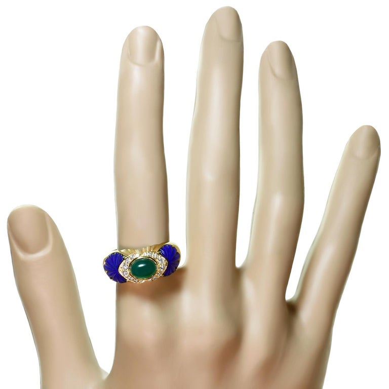 Cartier Green Rhodochrosite Blue Lapis Lazuli Diamond Yellow Gold Ring ...