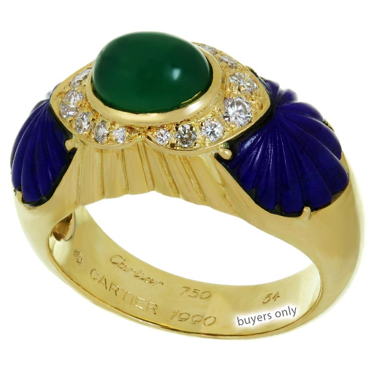 Cartier Green Rhodochrosite Blue Lapis Lazuli Diamond Yellow Gold Ring ...