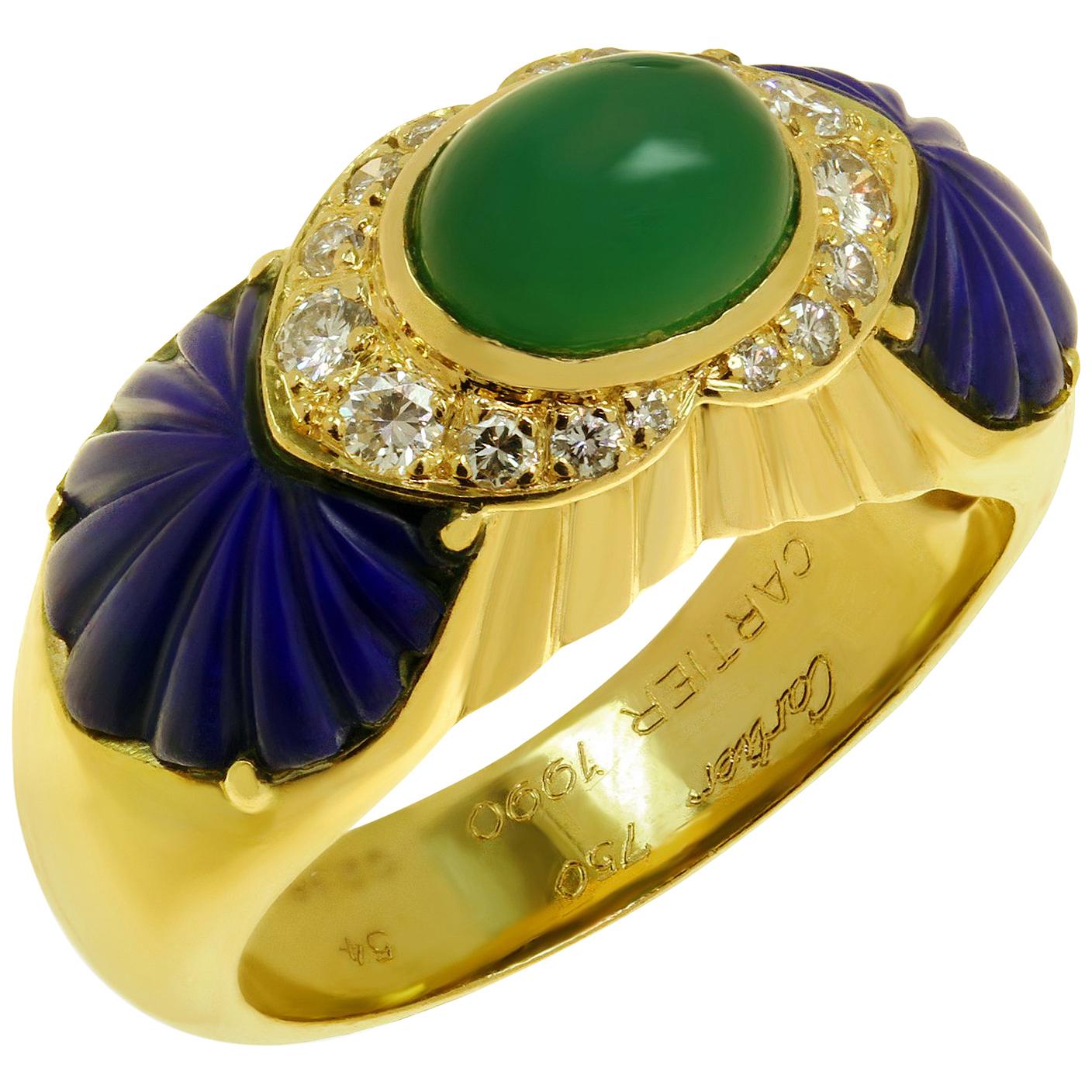 Cartier Green Rhodochrosite Blue Lapis Lazuli Diamond Yellow Gold Ring ...