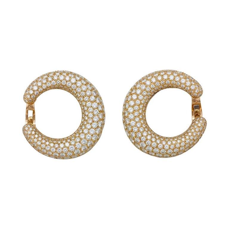 Cartier Hoop Earrings, Yellow Gold Set with Diamonds For Sale at 1stDibs
