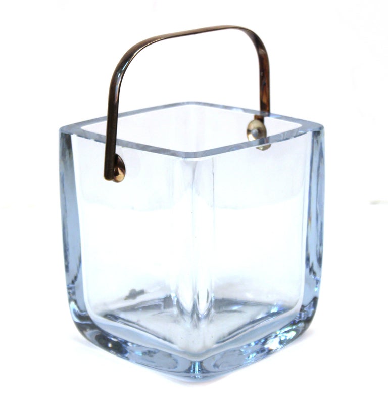 Cartier Ice Bucket in Light Blue Cut Glass and Sterling Silver Tongs at ...