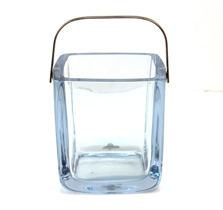 Cartier Ice Bucket in Light Blue Cut Glass and Sterling Silver Tongs at ...