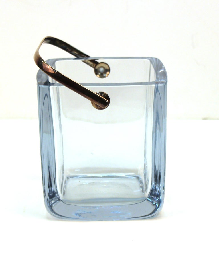 Cartier Ice Bucket in Light Blue Cut Glass and Sterling Silver Tongs at ...