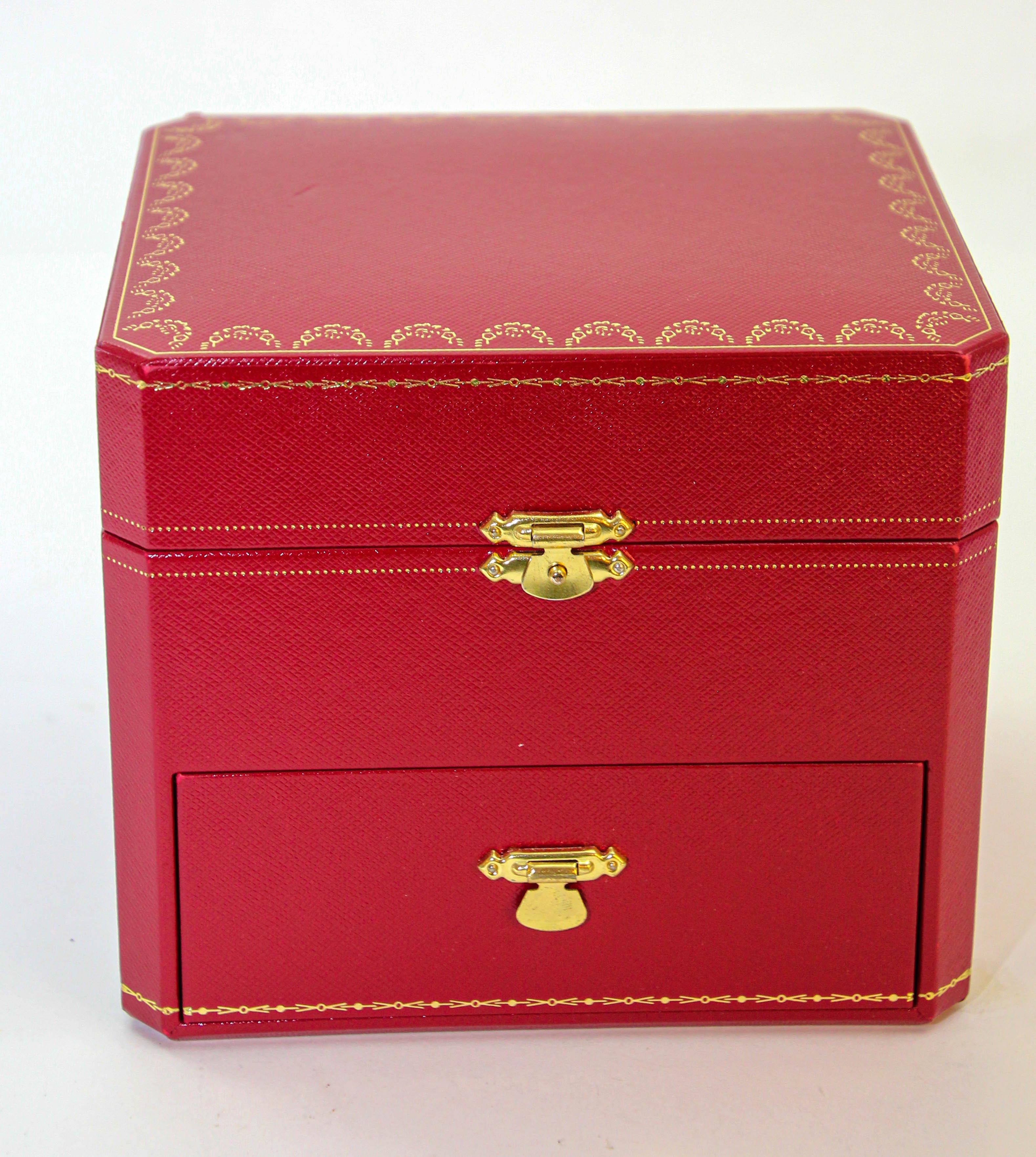Cartier Jewelry Storage travel box in Red Leather Gilt Embossed For ...