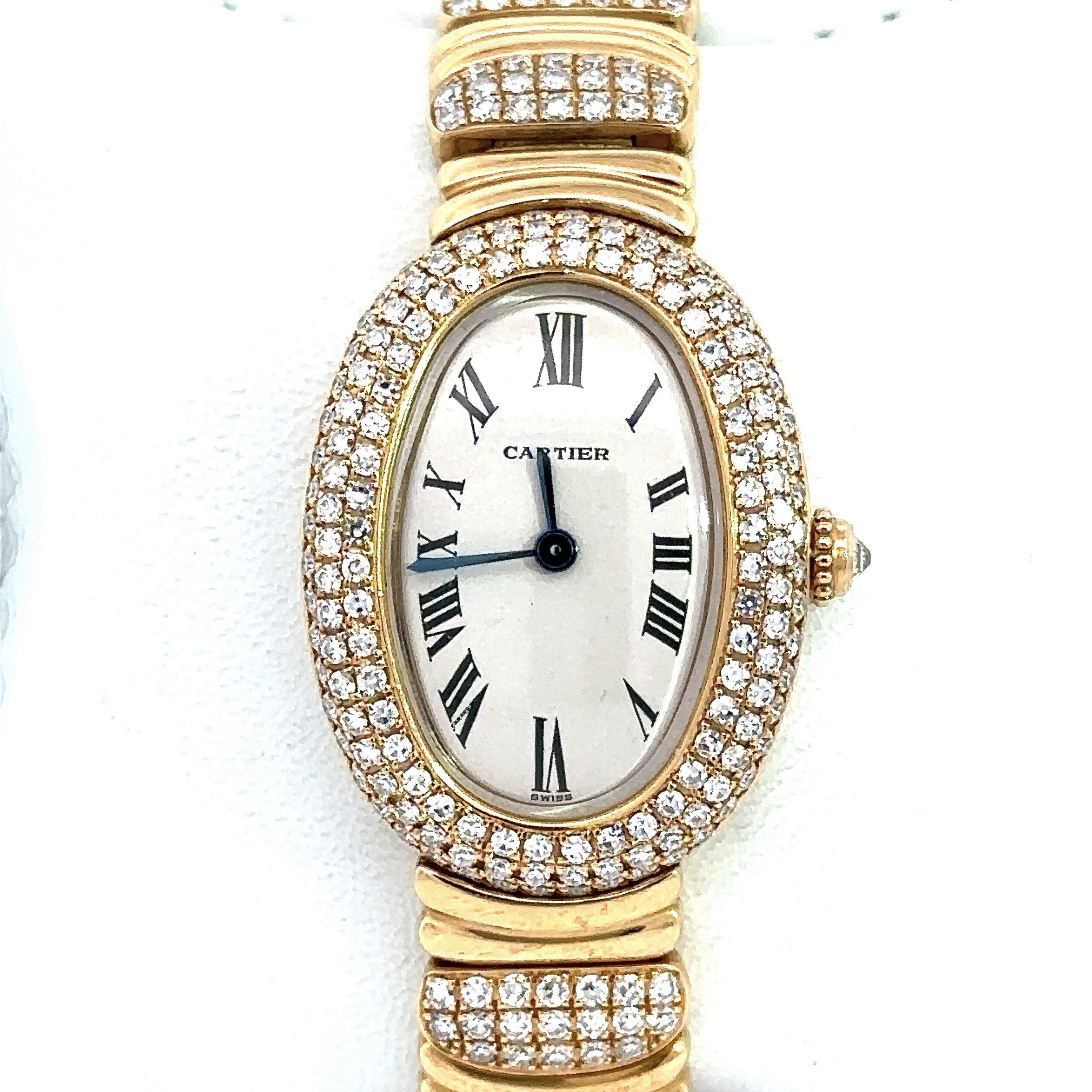 Cartier Ladies 18KT Yellow Gold Diamond Baignoire Bracelet Quartz ...