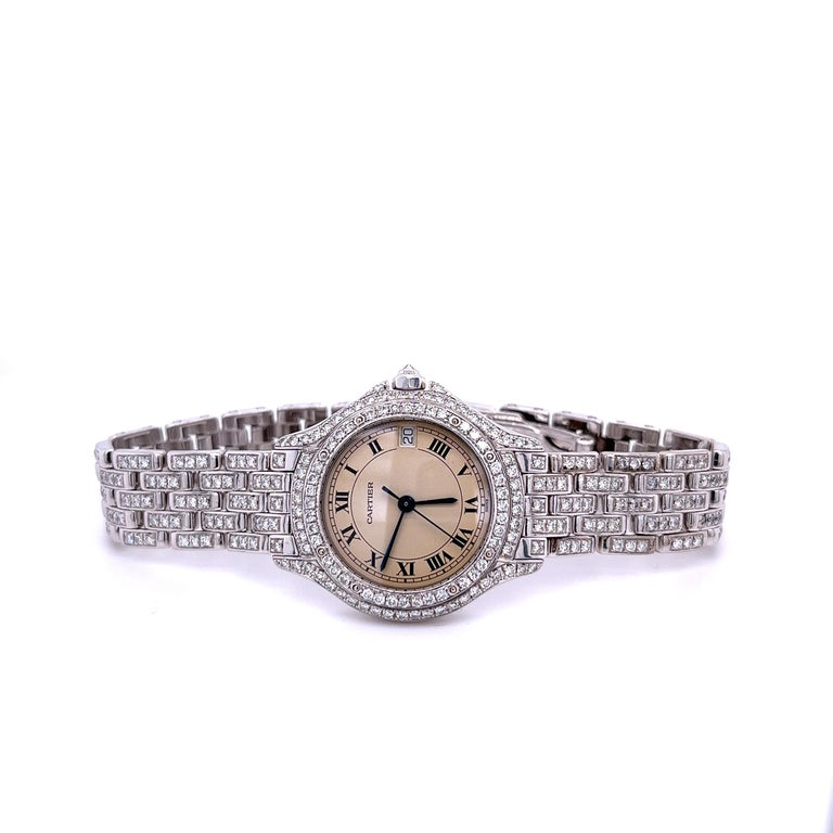 Cartier Ladies Watch in 18k White Gold and Round Cut Diamonds For Sale ...