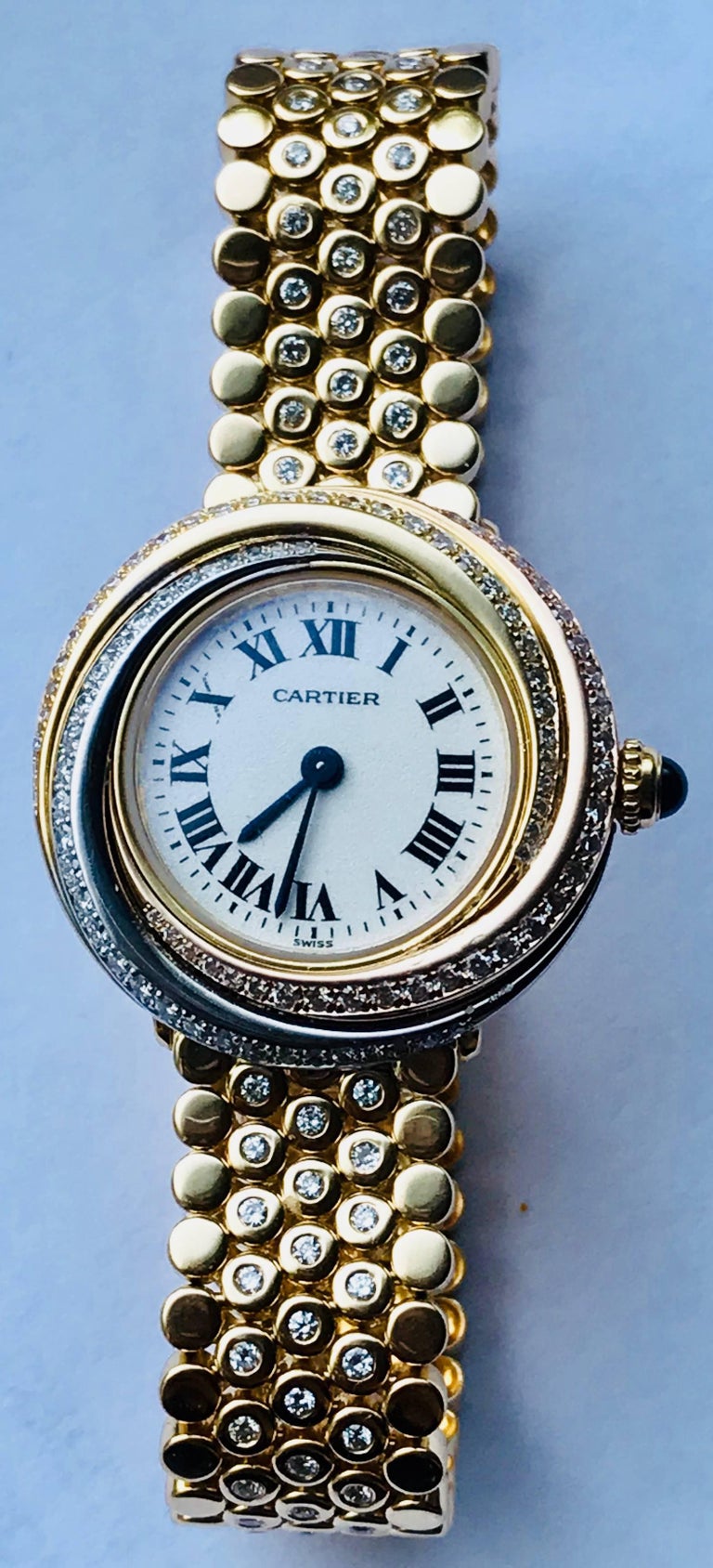 Cartier Ladies Tricolor Gold Diamond Trinity Quartz Wristwatch at 1stDibs