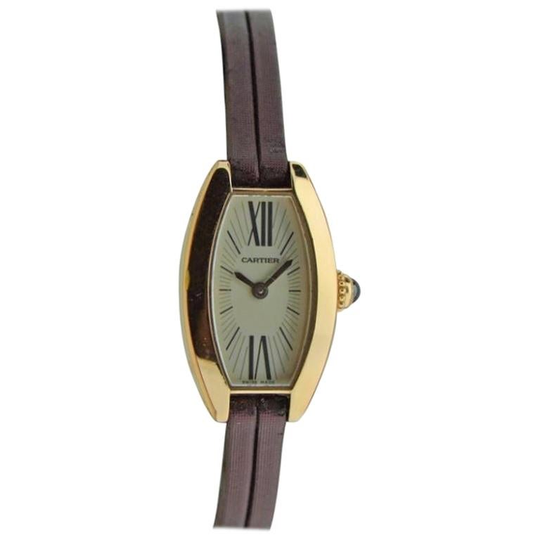 Cartier Yellow Gold EWC Ladies Mechanical Back Wind Bracelet Watch at ...
