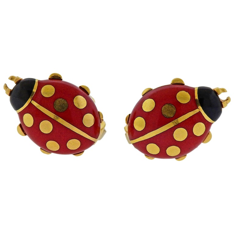 Cartier Ladybug Enamel Gold Earrings at 1stDibs | ladybug earrings gold ...