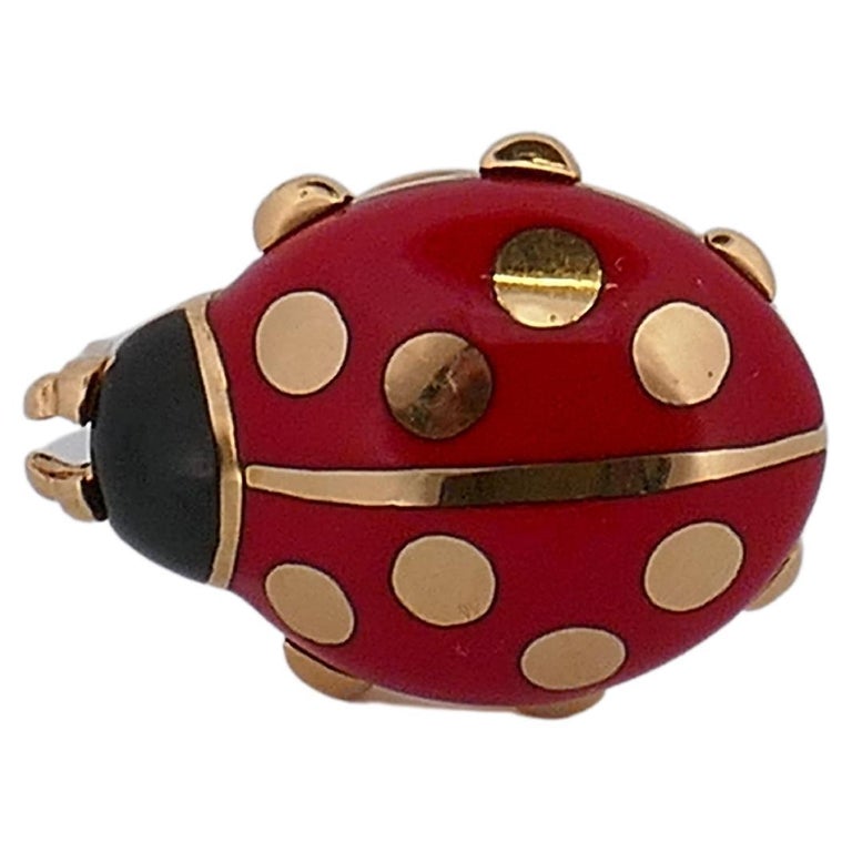 Cartier Ladybug Pin Gold Enamel For Sale at 1stDibs