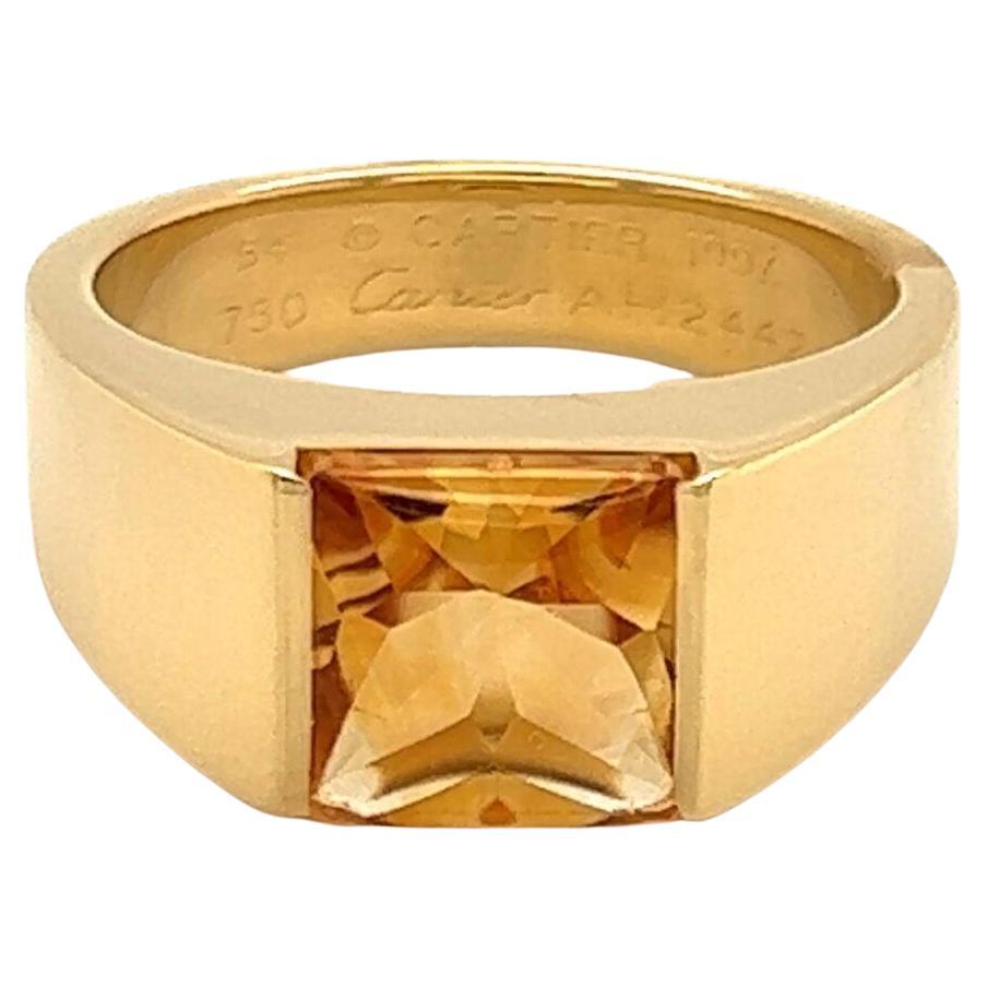 Cartier Large Tank Citrine 18k Yellow Gold Square Top Ring Size 7 For ...