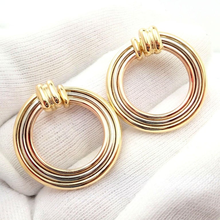 Cartier Large Trinity Hoop Tri-Color Gold Earrings For Sale at 1stDibs