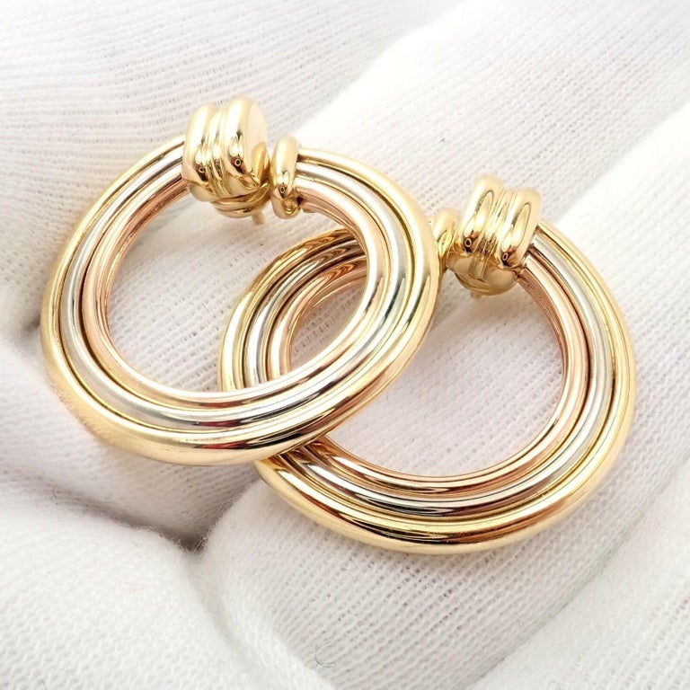 Cartier Large Trinity Hoop Tri-Color Gold Earrings For Sale at 1stDibs