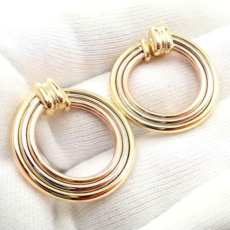Cartier Large Trinity Hoop Tri-Color Gold Earrings For Sale at 1stDibs