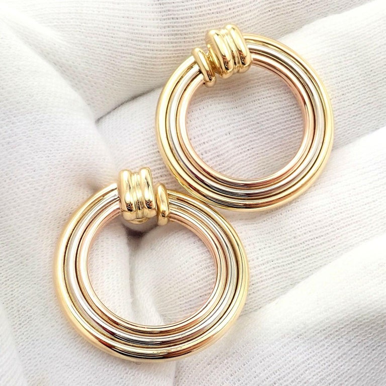 Cartier Large Trinity Hoop Tri-Color Gold Earrings For Sale at 1stDibs