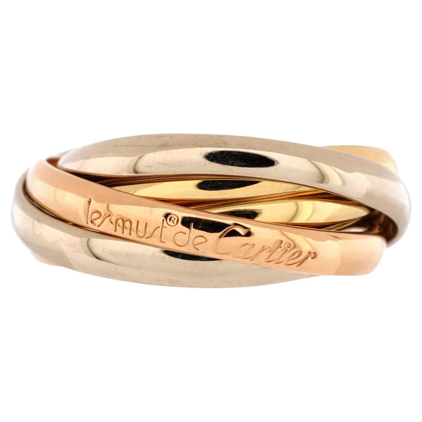 les Must de Cartier 5 Band Trinity Ring Sz 5 1/4 EU 50 18k Gold Vintage ...