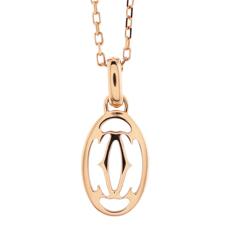 Cartier Logo Double C Pendant Necklace 18k Rose Gold with Diamonds For ...