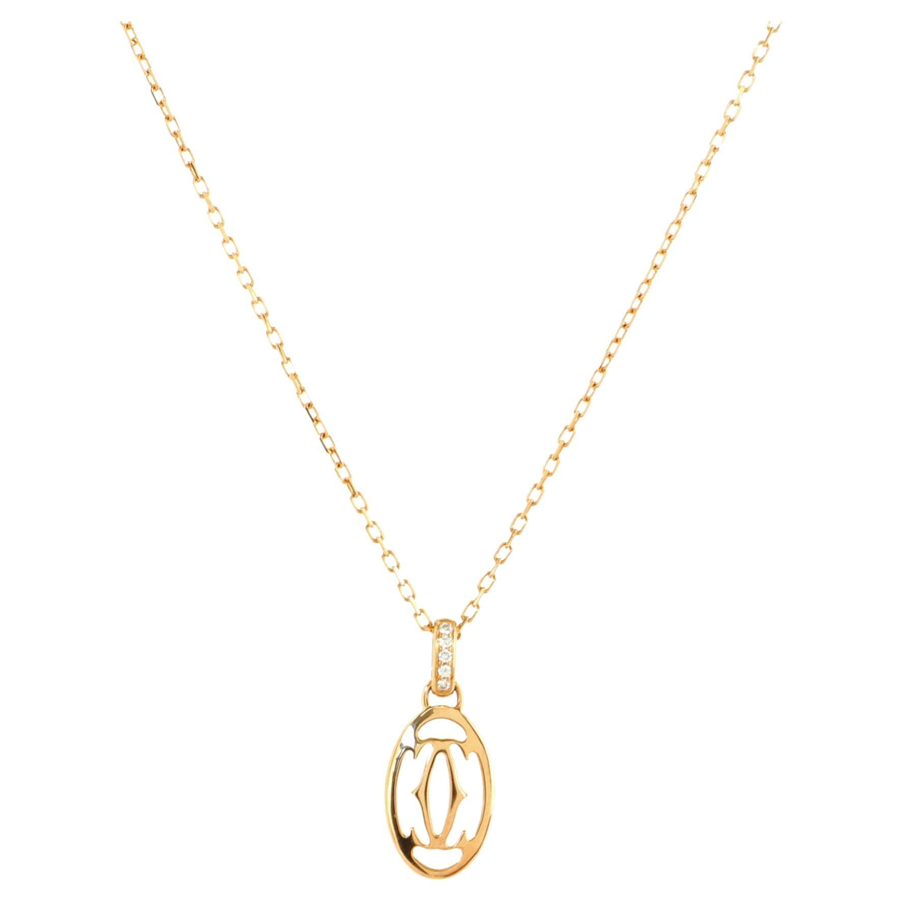 Cartier Logo Double C Pendant Necklace 18k Rose Gold with Diamonds For ...