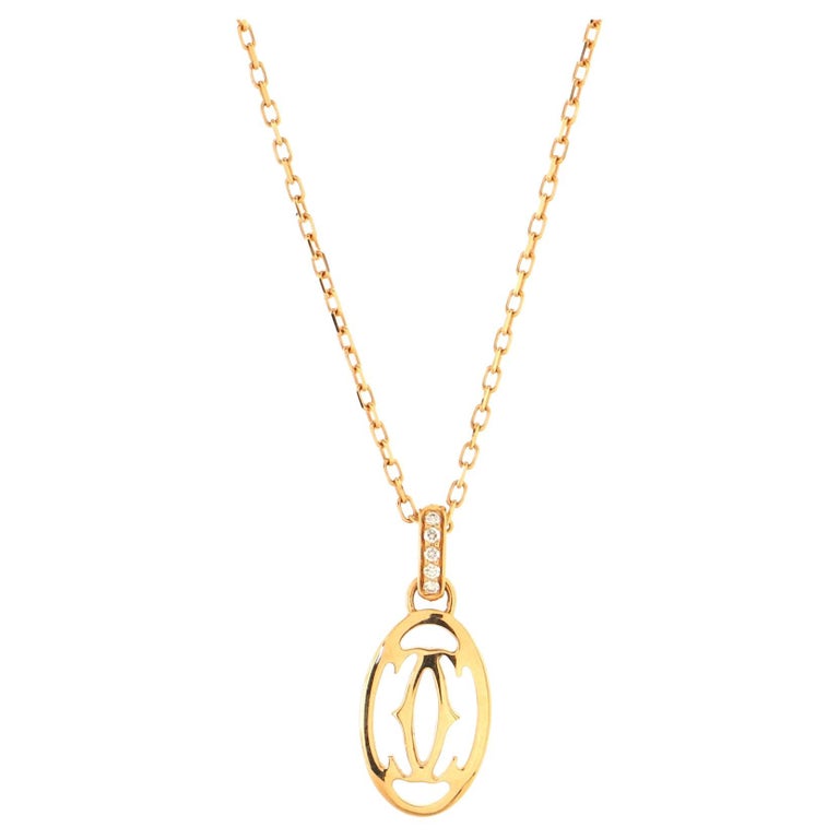 Cartier Logo Double C Pendant Necklace 18k Rose Gold with Diamonds For ...