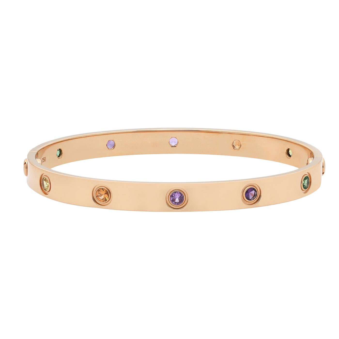 Cartier Love 10 Colored Gemstones 18K Rose Gold Size 17 Bracelet Bangle ...