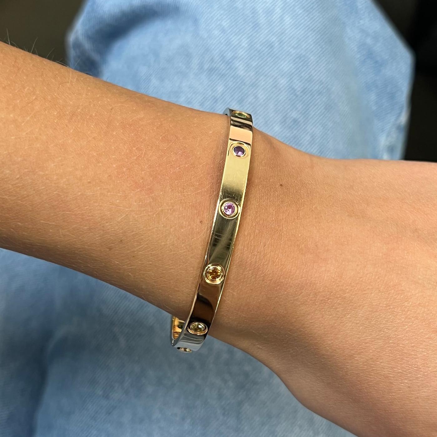Cartier Love 10 Colored Gemstones 18K Rose Gold Size 17 Bracelet Bangle ...