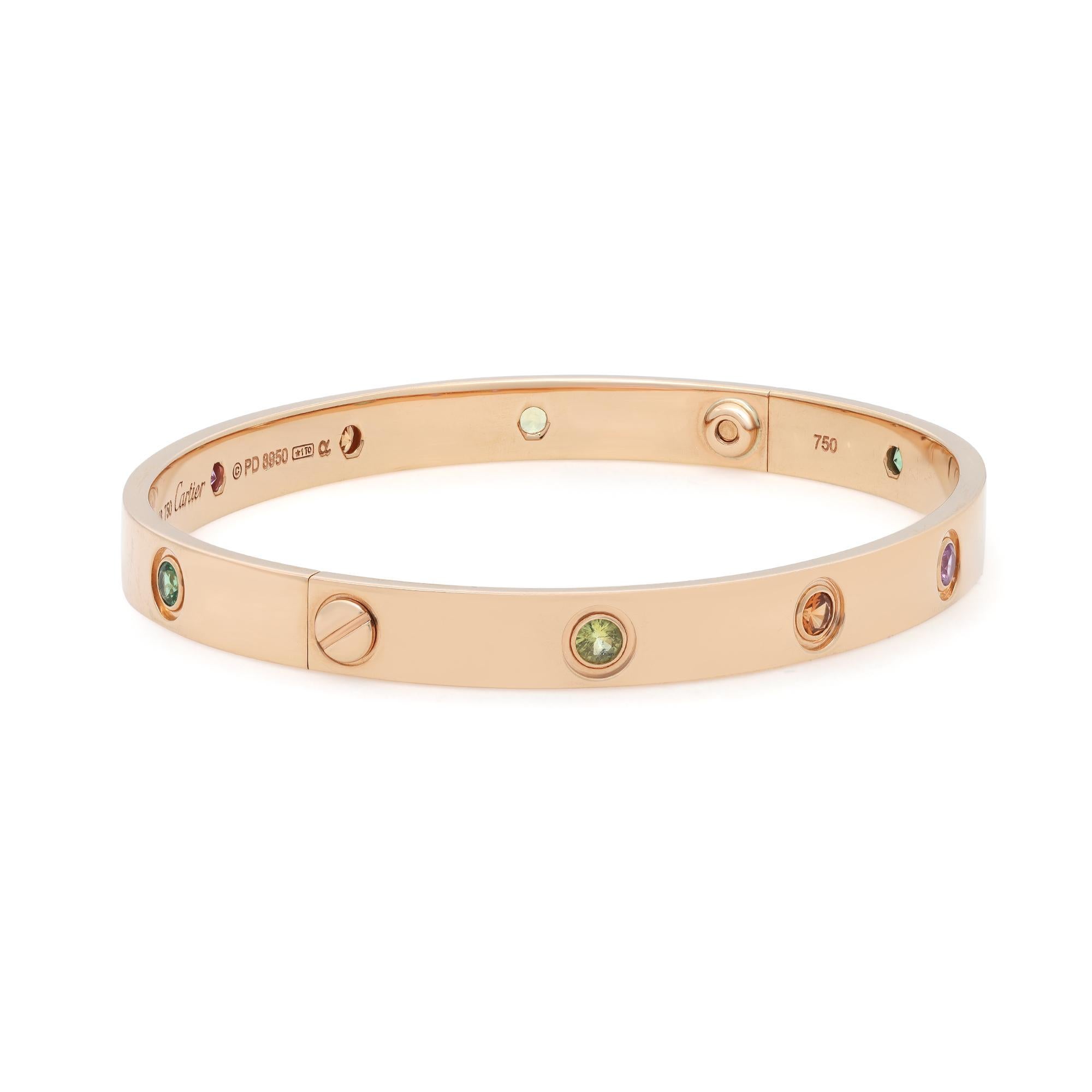Cartier Love 10 Colored Gemstones Bracelet Bangle 18K Rose Gold Size 18 ...