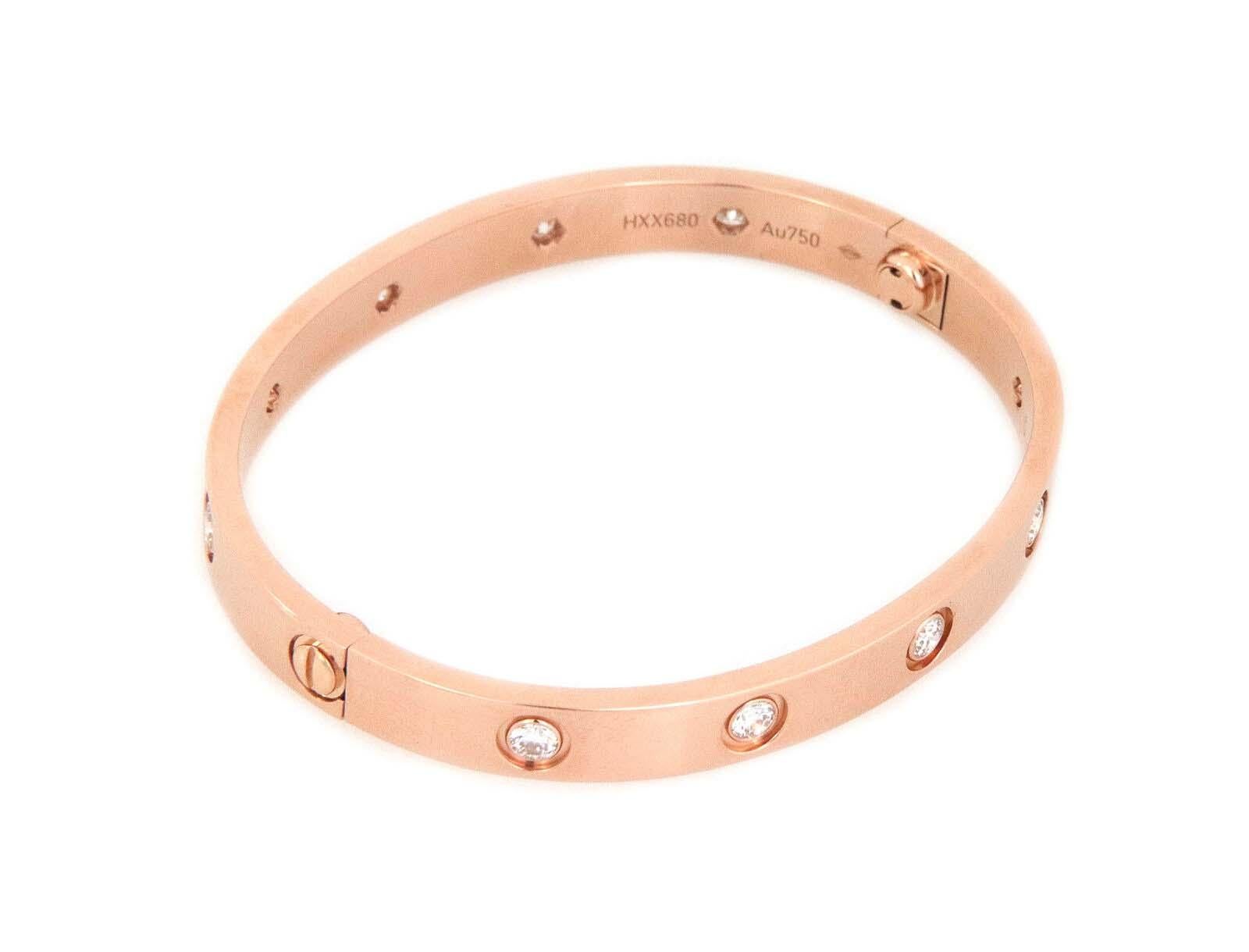 Cartier Love 10 Diamonds 18k Rose Gold 6.1mm Bangle Bracelet Size 16 w ...