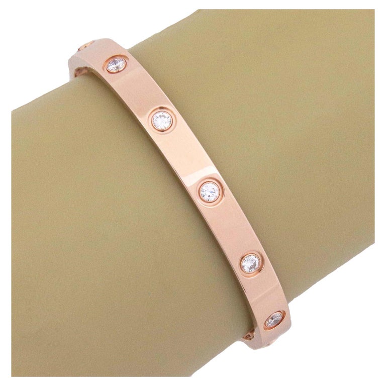 Cartier Love 10 Diamonds 18k Rose Gold 6.1mm Bangle Bracelet Size 16 w ...