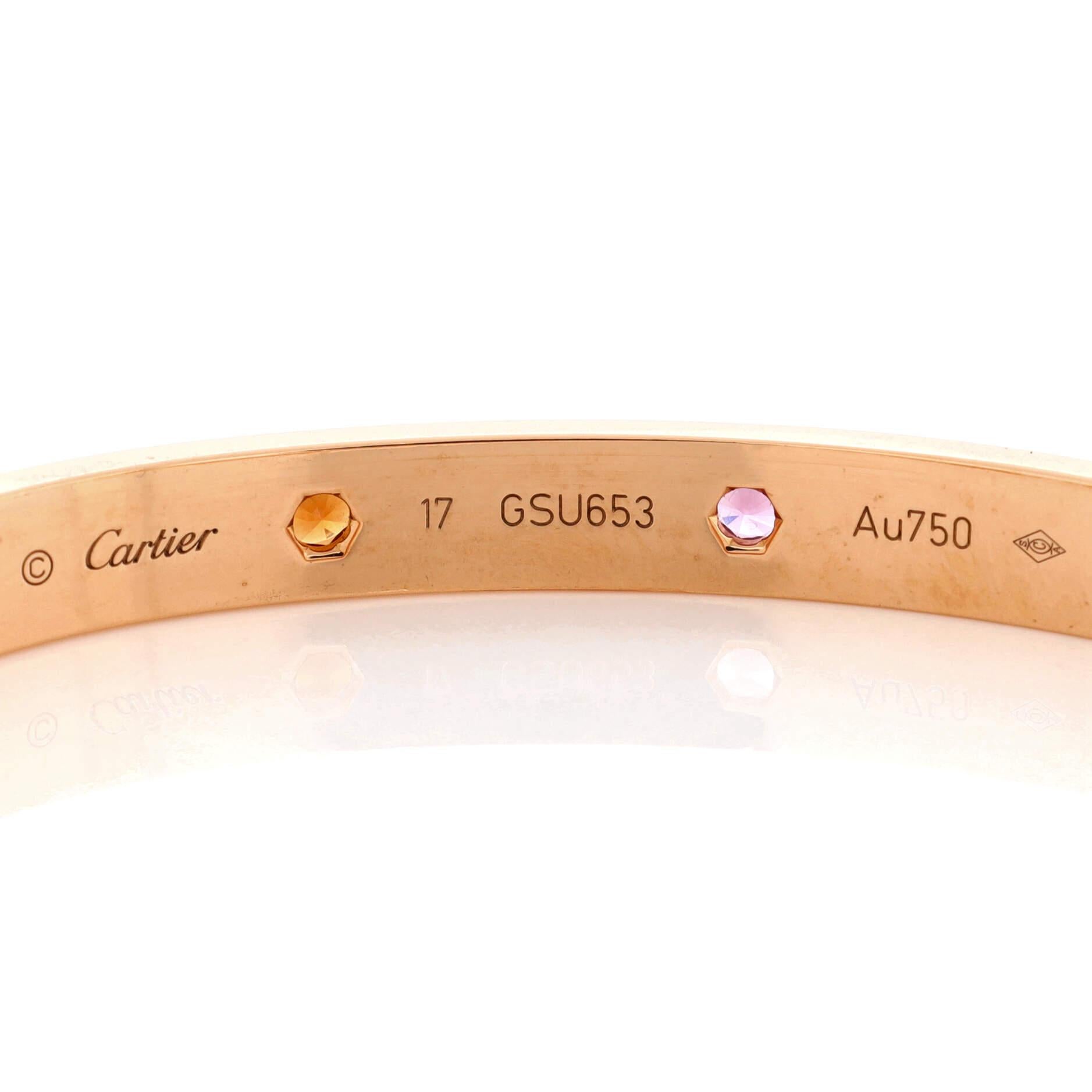 Cartier Love 10 Stone Bracelet 18k Rose Gold with Garnet, Amethyst and ...