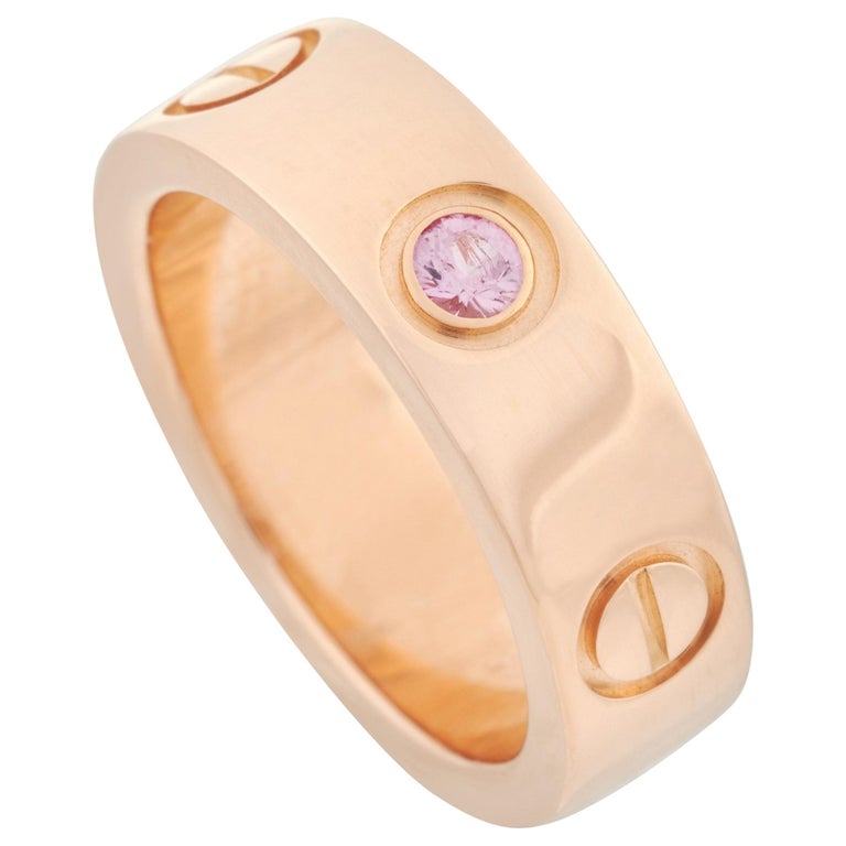 Cartier LOVE 18 Karat Rose Gold Pink Sapphire Ring at 1stDibs