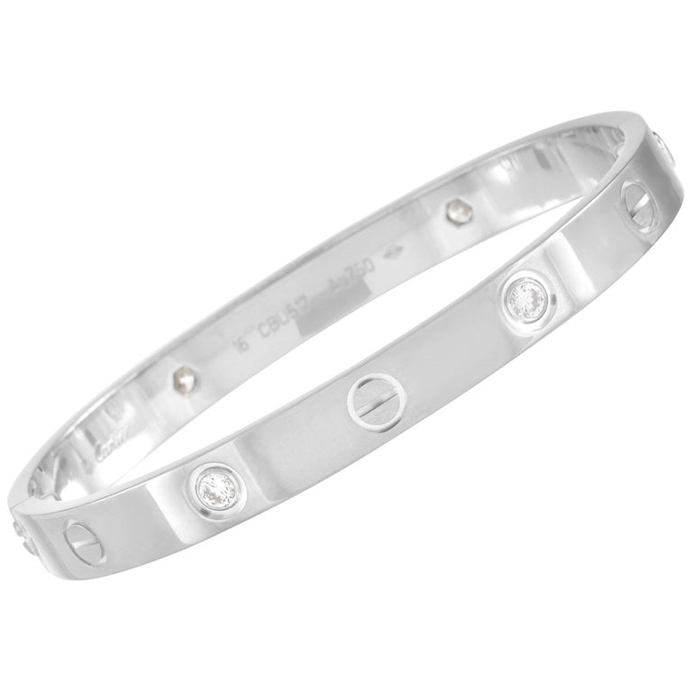 Cartier LOVE 18 Karat White Gold 4 Diamond Bracelet at 1stDibs