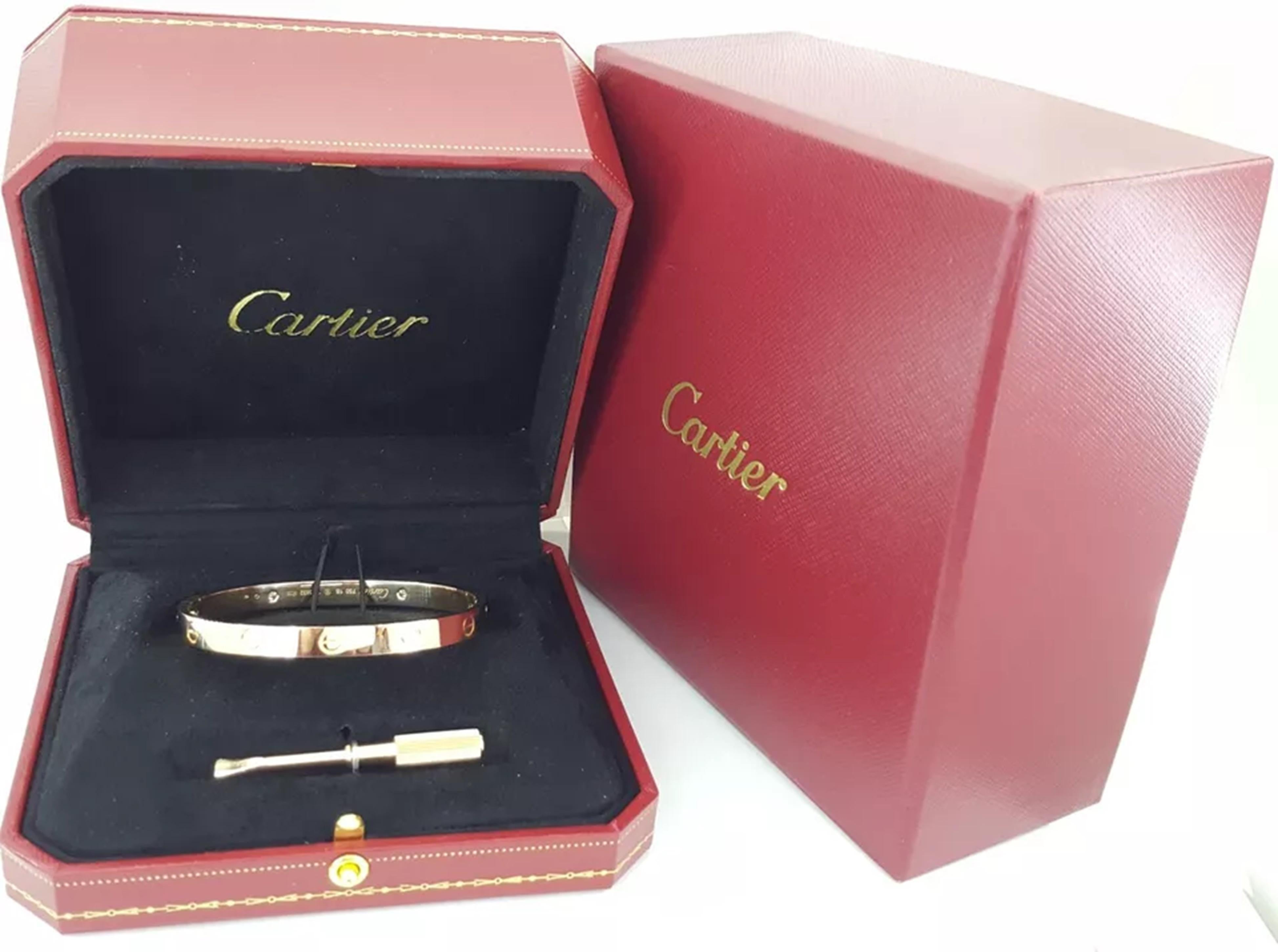 Cartier Love 18K Rose Gold 0.42 ct Round Brilliant Cut 4 Diamond Bracelet 6mm For Sale at 1stDibs