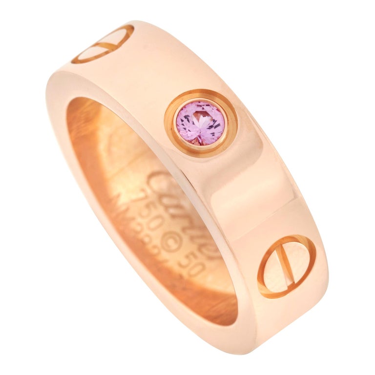 Cartier Love 18k Rose Gold Pink Sapphire Ring at 1stDibs