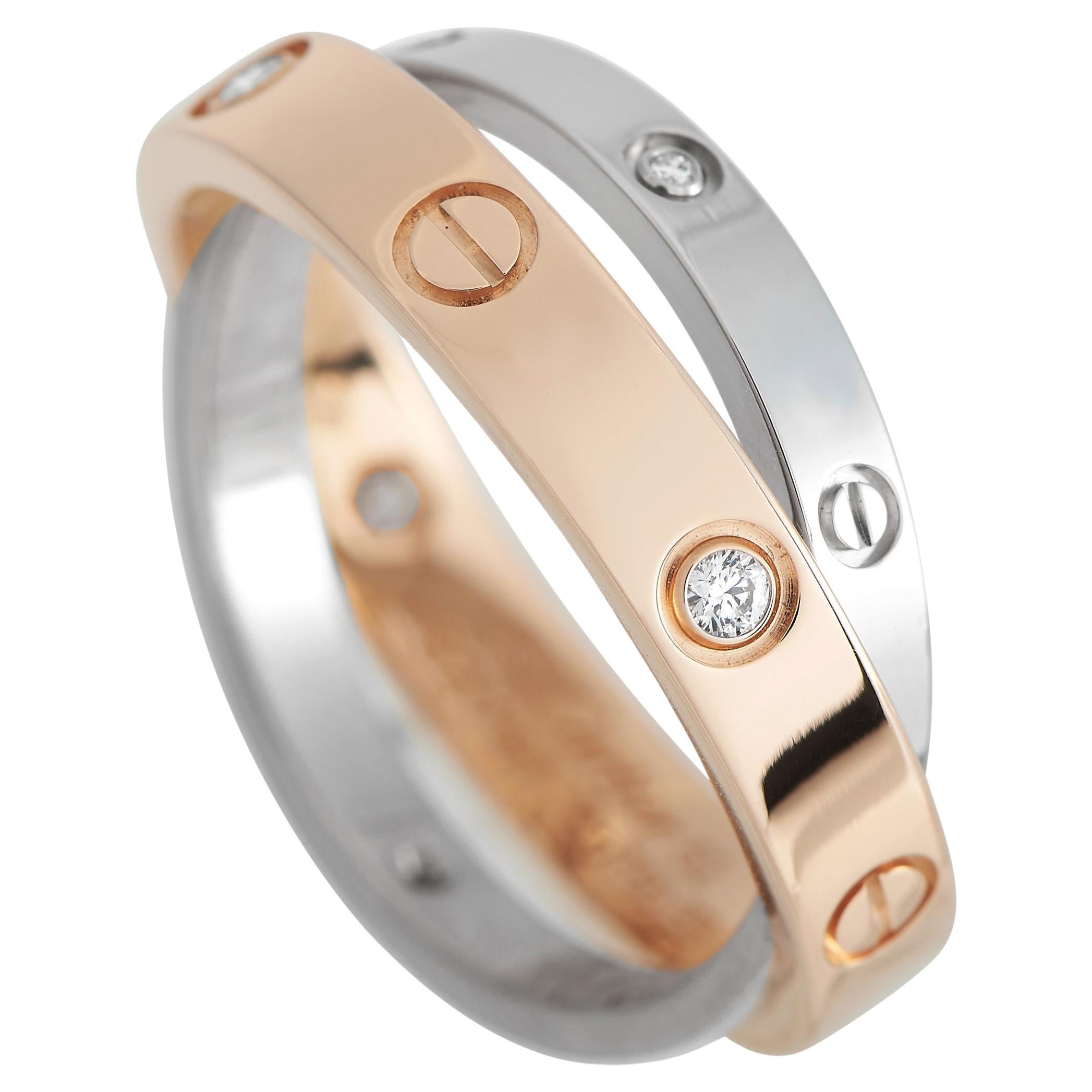 Cartier Love 18K White and Rose Gold Diamond Ring CA07-100423 For Sale ...