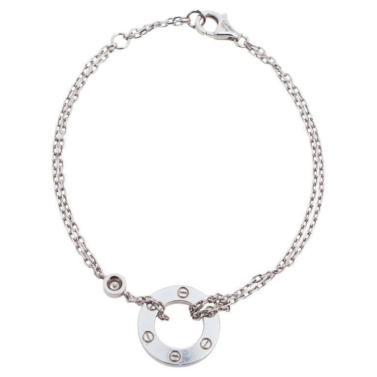 Cartier Love 18K White Gold Diamond Double Chain Bracelet at 1stDibs